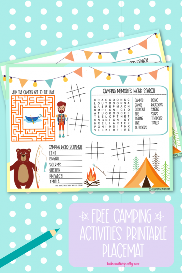 Free Camping Activities Printable Placemat + 18 Camping & Road Trip ...