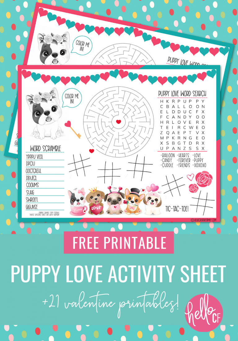 Puppy Love Activity Sheet + 21 Valentine's Day Printables