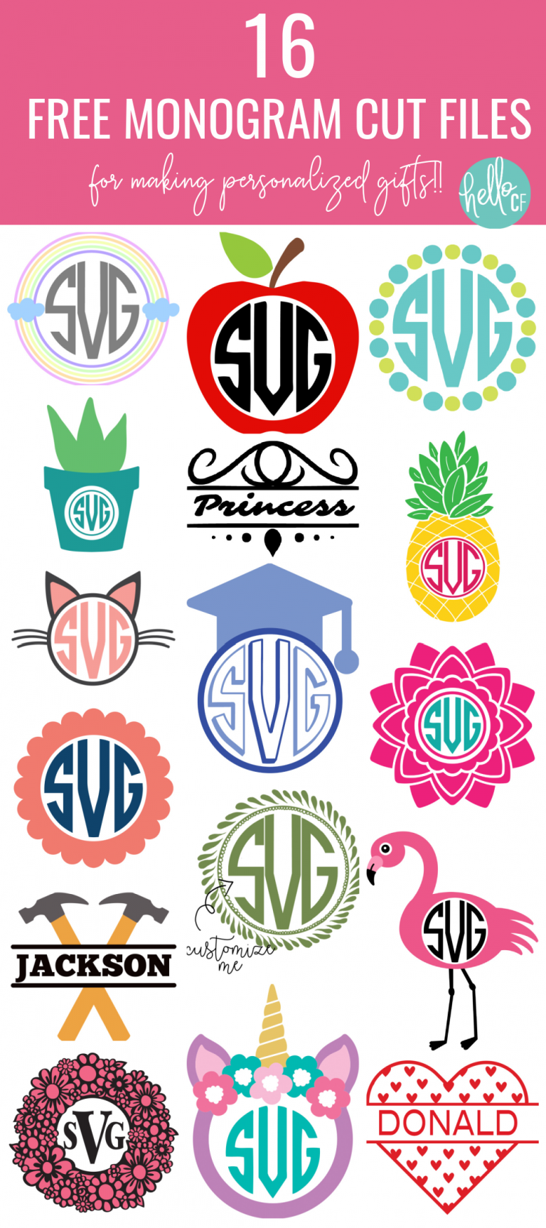Flamingo Monogram SVG + 16 Monogram Cut Files