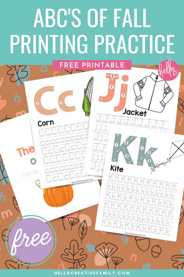 Free Alphabet Printing Practice Sheets- ABC's of Fall - Hello Creative ...